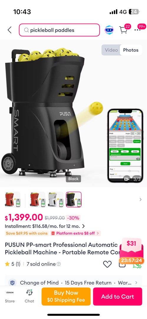 Pickleball Machine Pusun Smart Professional, Sports Equipment, Other ...