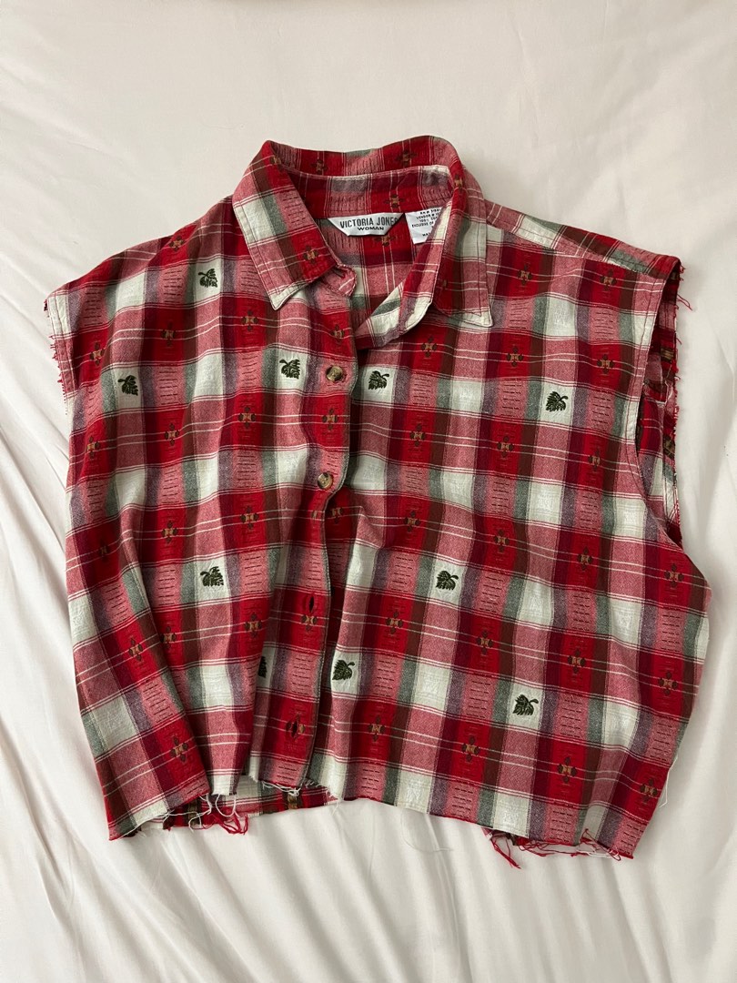 Red & White Plaid Ranch-style Top (cowgirl/farm aesthetic), Fesyen ...