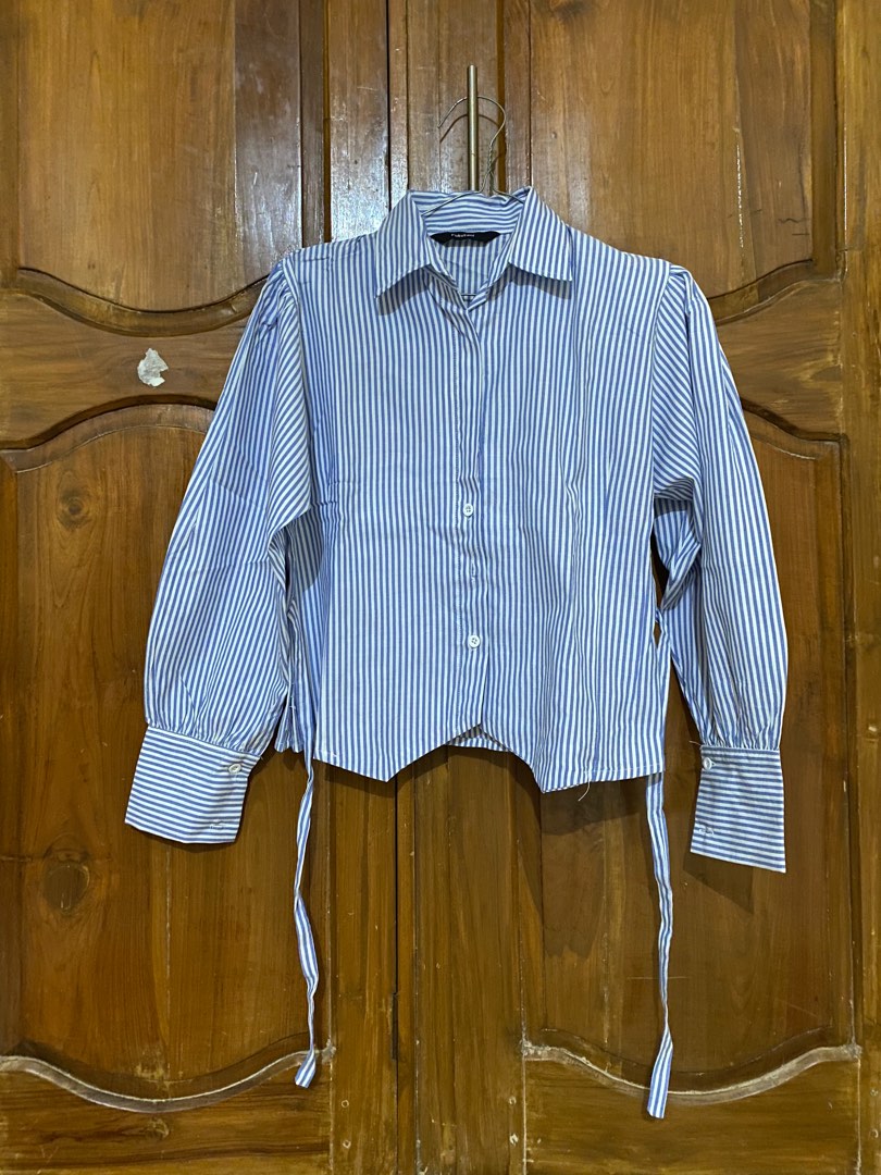 Stripe Blouse Fukutani, Fesyen Wanita, Pakaian Wanita, Atasan di Carousell