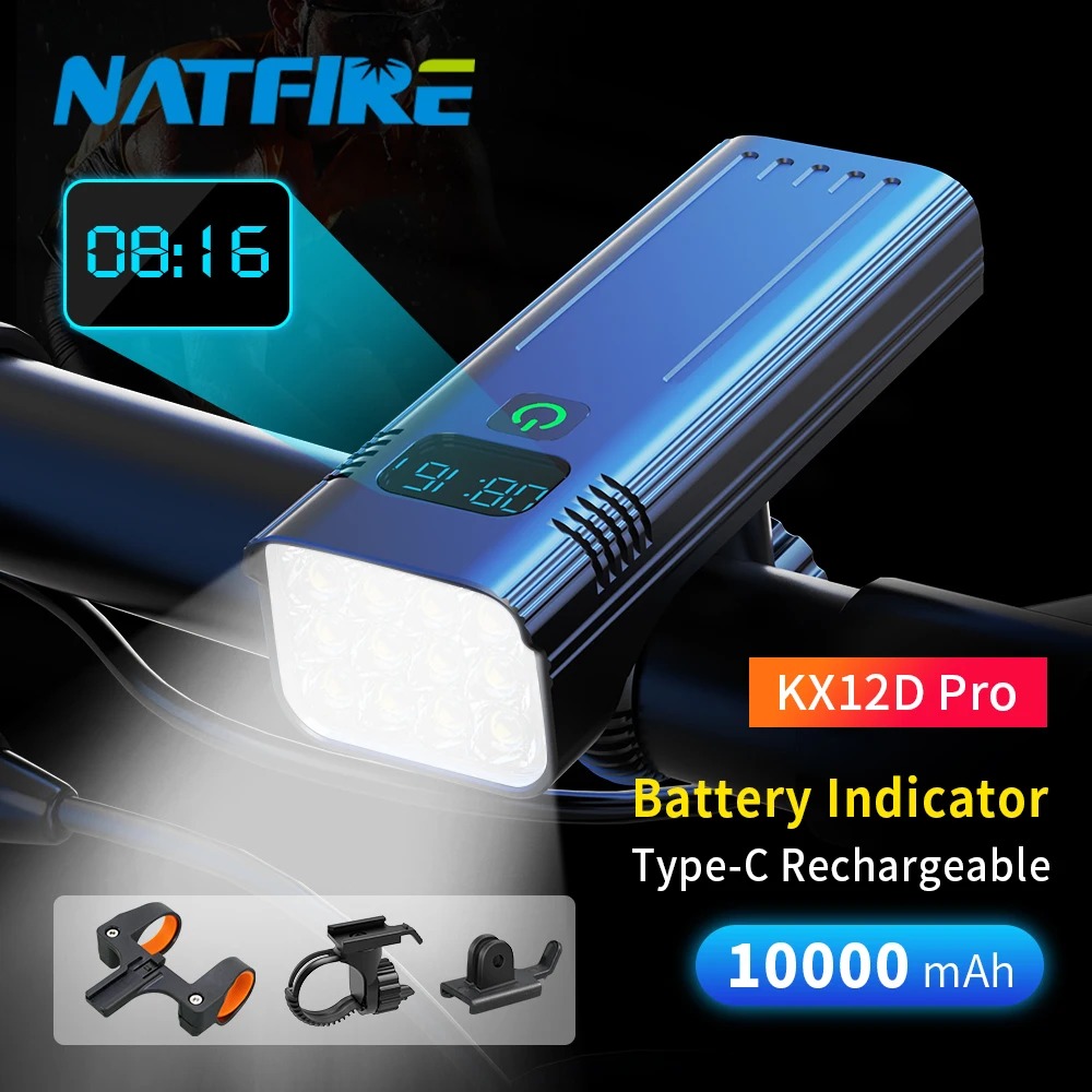 10000mAh Bicycle Light 12LEDs Type-C Digital Battery Indicator USB ...