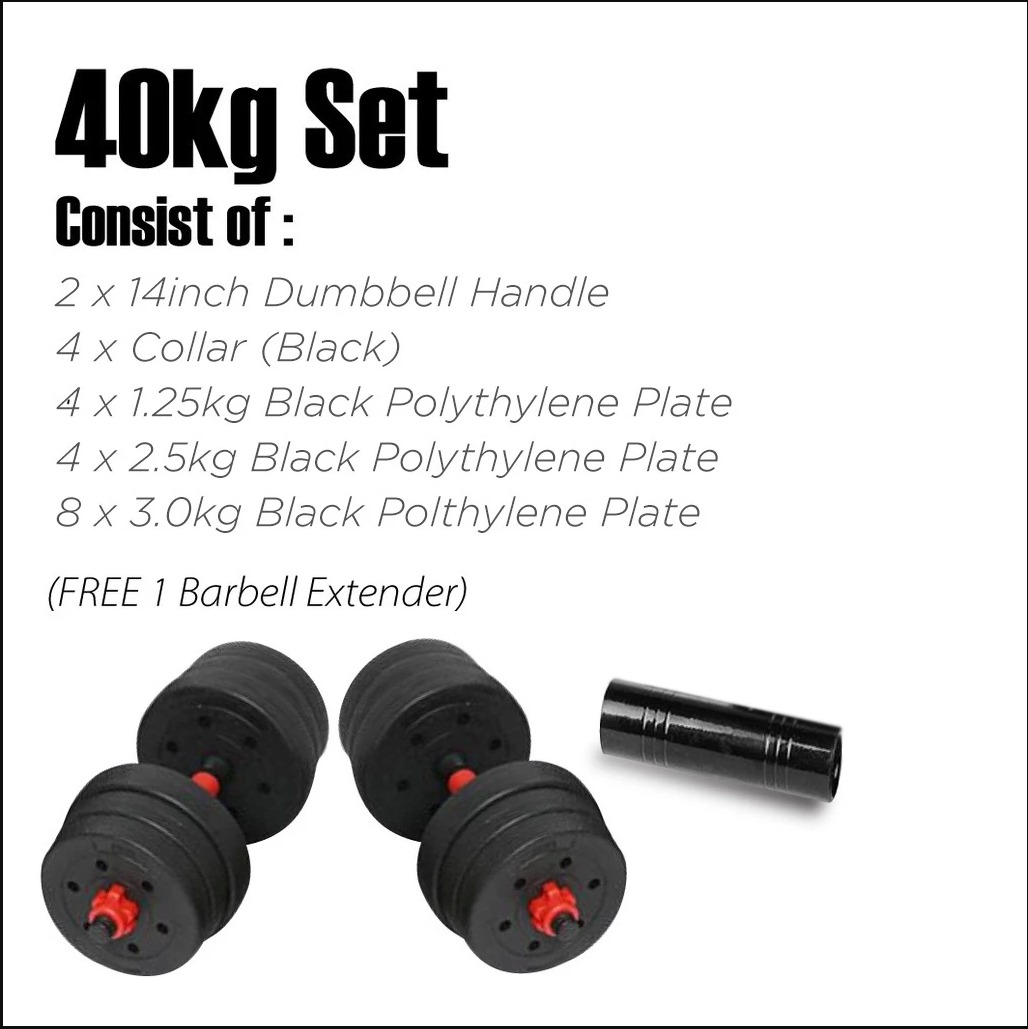 40kg Dumbbell Set with Barbell Extender, Sports Equipment, Exercise ...