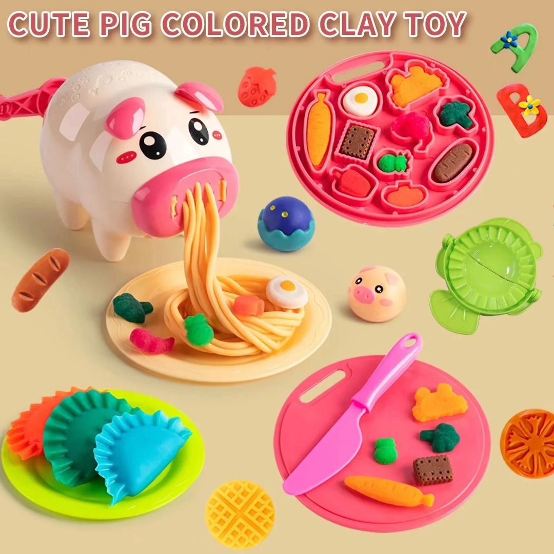 Cartoon Cute Pig Noodle Maker & Clay Dough Set, Play Dough Machine Clay ...