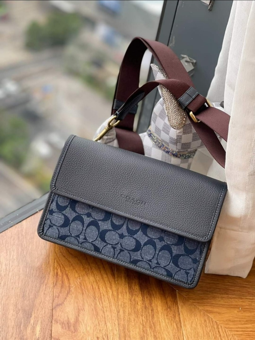 Coach C8185 Turner Flap Crossbody Bag in Denim Signature Chambray and ...