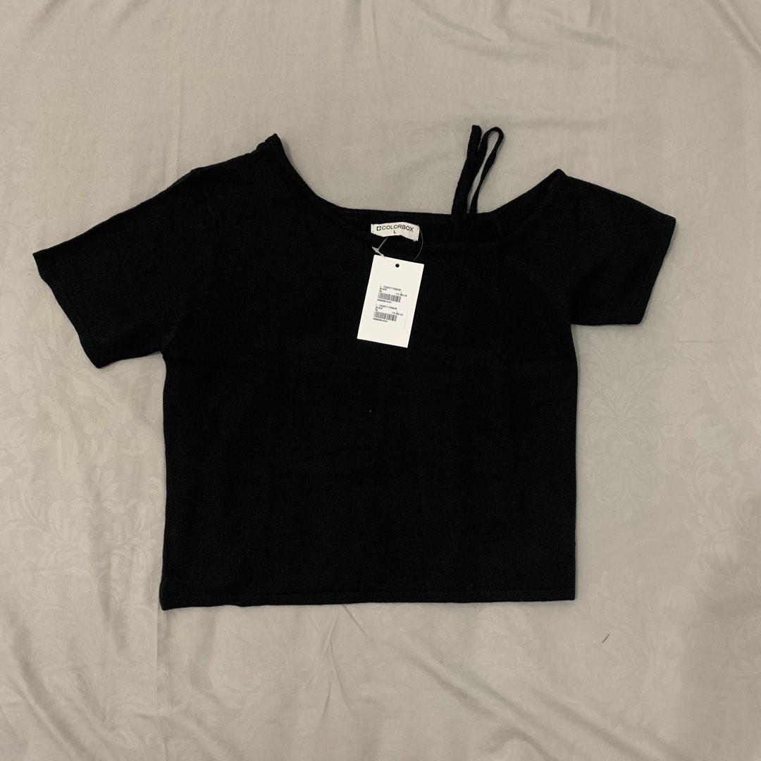 Colorbox Black Crop Top, Fesyen Wanita, Pakaian Wanita, Atasan di Carousell