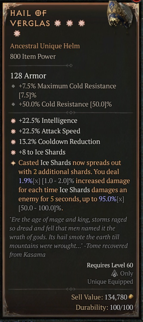 Diablo 4 Hail of Verglas Ancestral Unique Helm, Video Gaming, Gaming ...