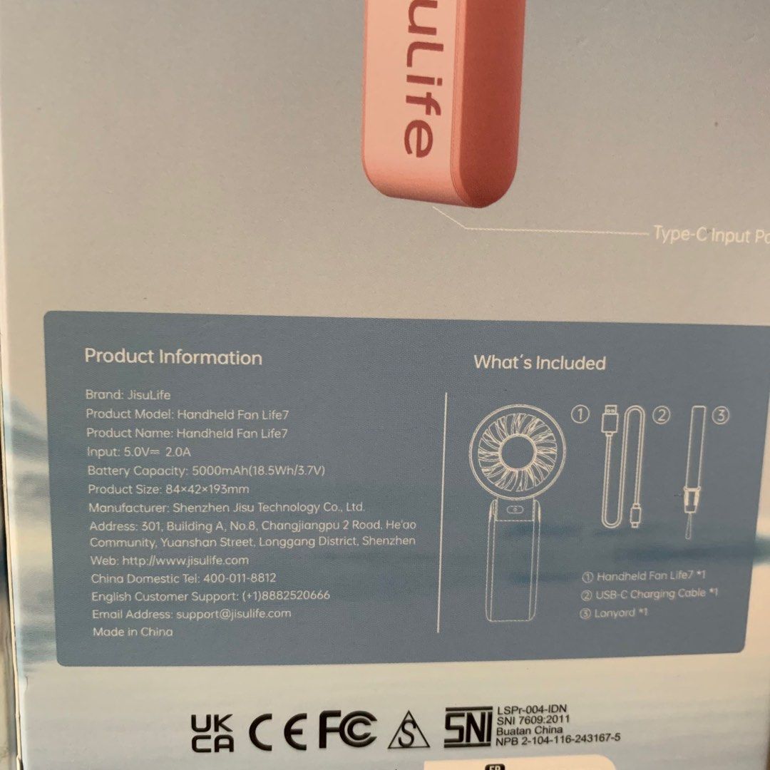 Jisulife folding fan life7 5000mah kipas grey pink, Furniture & Home ...