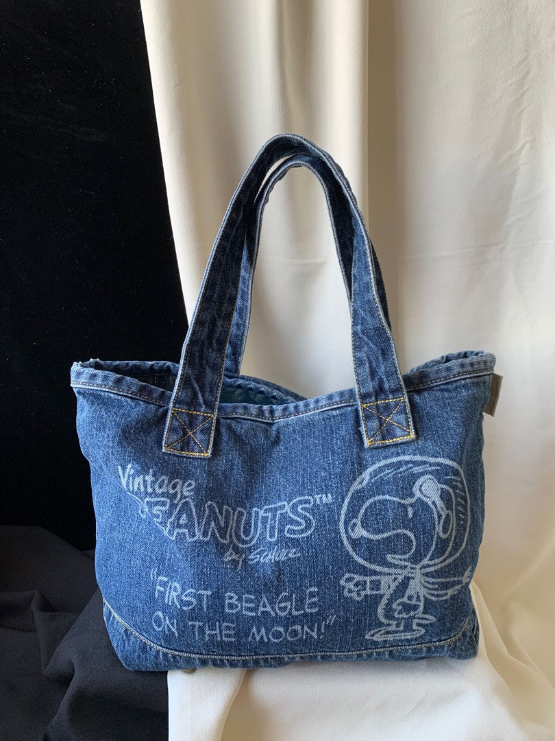 ROOTOTE x VINTAGE PEANUTS NAVY BLUE DENIM HANDTOTE , Women's Fashion ...