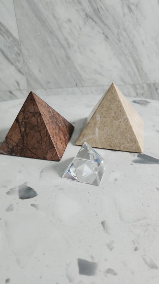 Set of stone pyramids with 3D glass mini pyramid, Furniture & Home ...