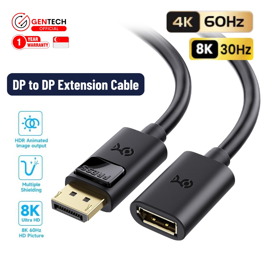 (SG) GENTECH DisplayPort 1.4 Male to Female Extension Cable | DP 8K 4K ...