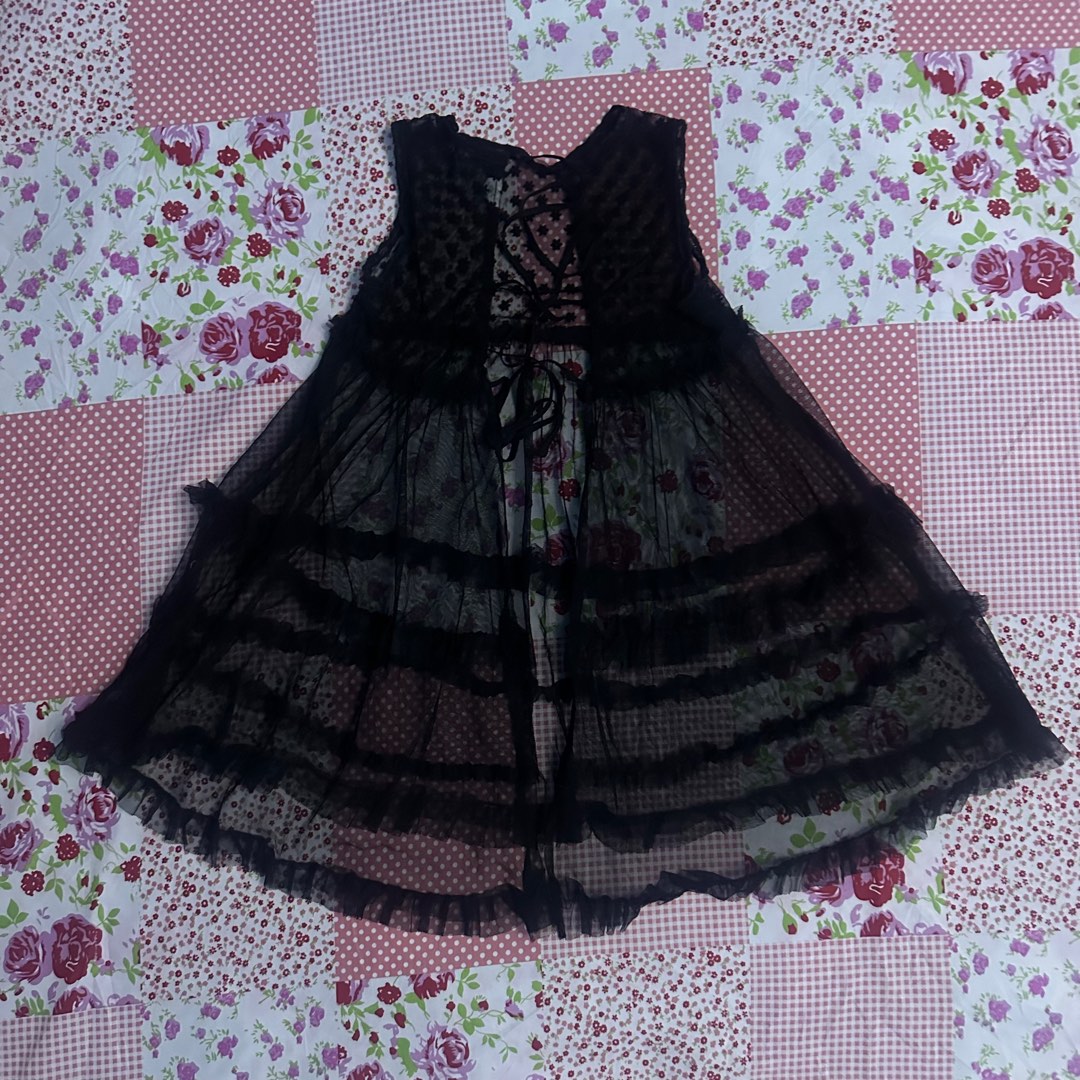 SUSUNCRA Goth Alternative Black Lace Frilly Long Gillet, Women's ...