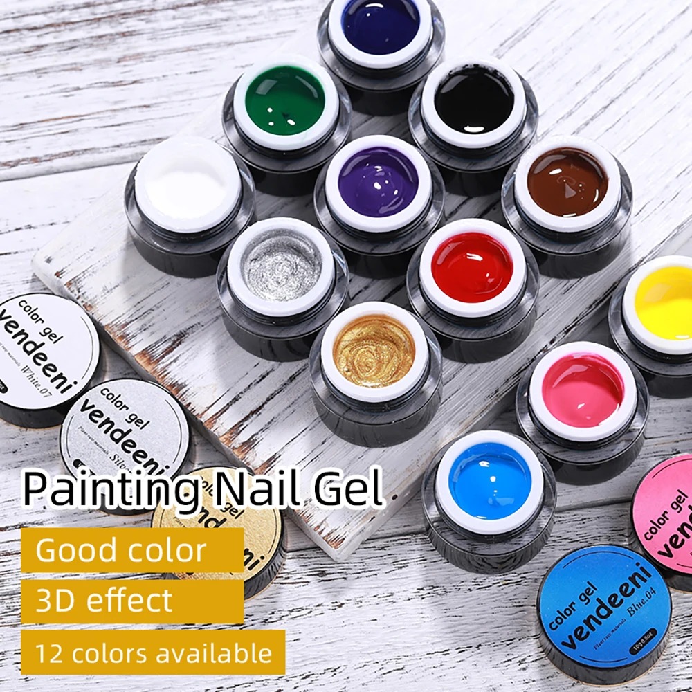Vendeeni 12 Colors Painting Gel Nail Polish Colorful Drawing UV LED Soak Off Gel Lacquer Painted ...