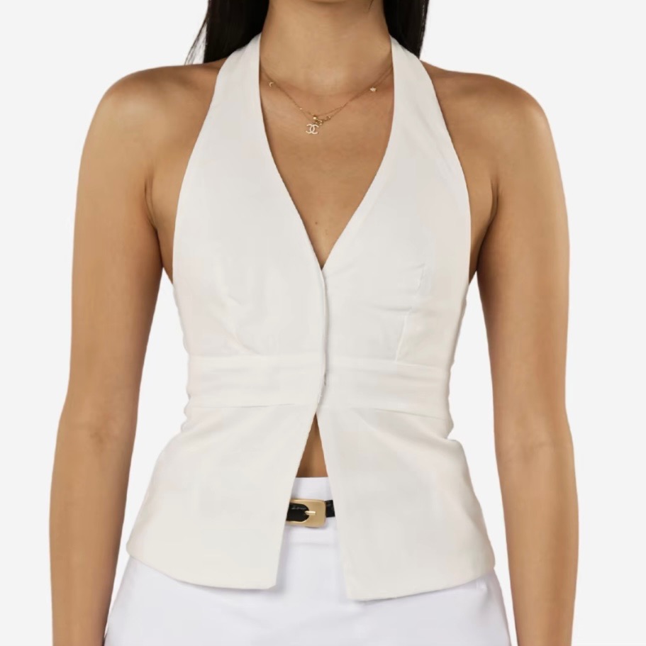 White Linen Backless Halter Top, Women's Fashion, Tops, Sleeveless on ...