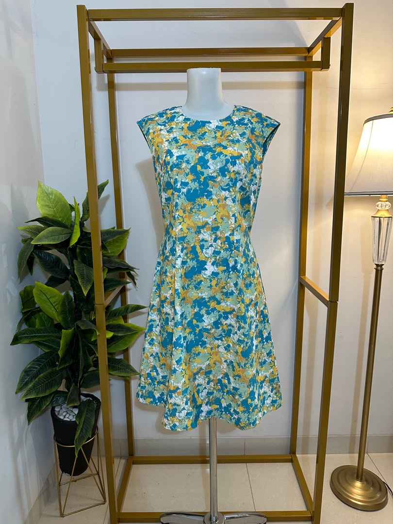 B0188 - - Green Yellow Dress cantik elegan , Fesyen Wanita, Pakaian ...