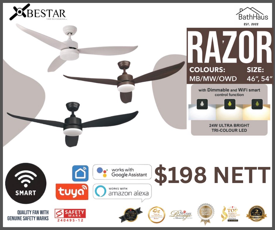 BESTAR RAZOR CEILING FAN WITH DIMMABLE LED & SMART FUNCTION, Furniture ...