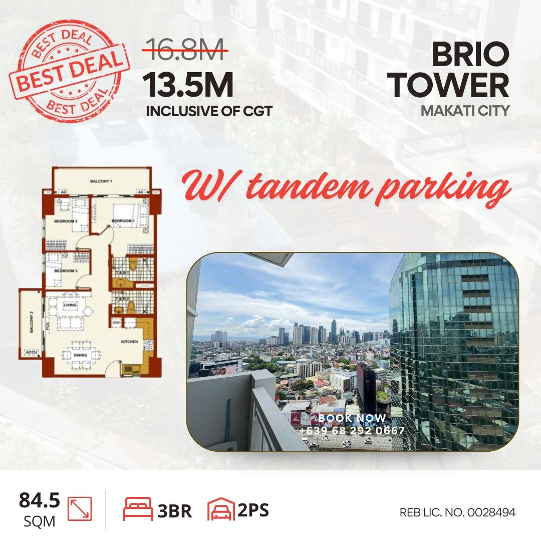 Brio Tower 3BR Three Bedroom with Tandem Parking near Rockwell Center ...
