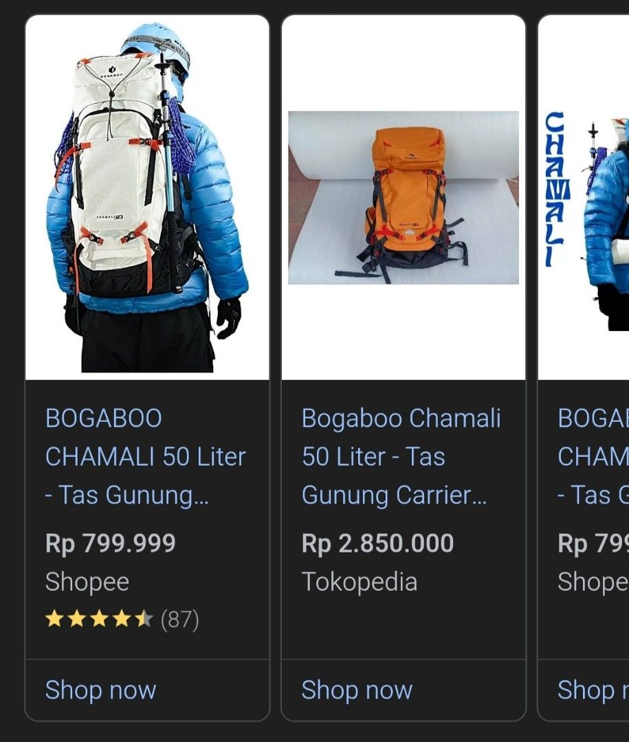 Carrier Keril Lokal Bogaboo Chamali 50 Liter, Olah Raga, Perlengkapan ...