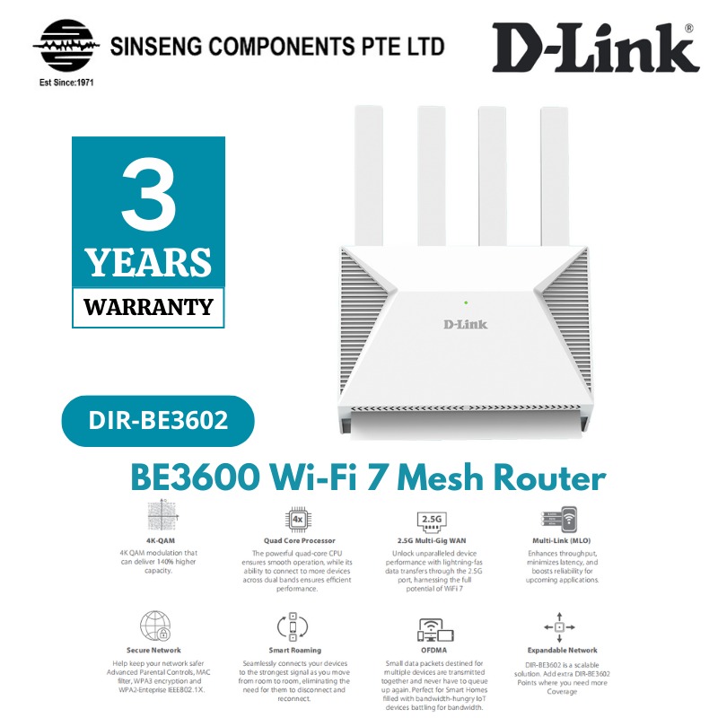 D-Link WiFi 7 Router | Model:DIR-BE3602 BE3600 Wi-Fi 7 Mesh Router ...