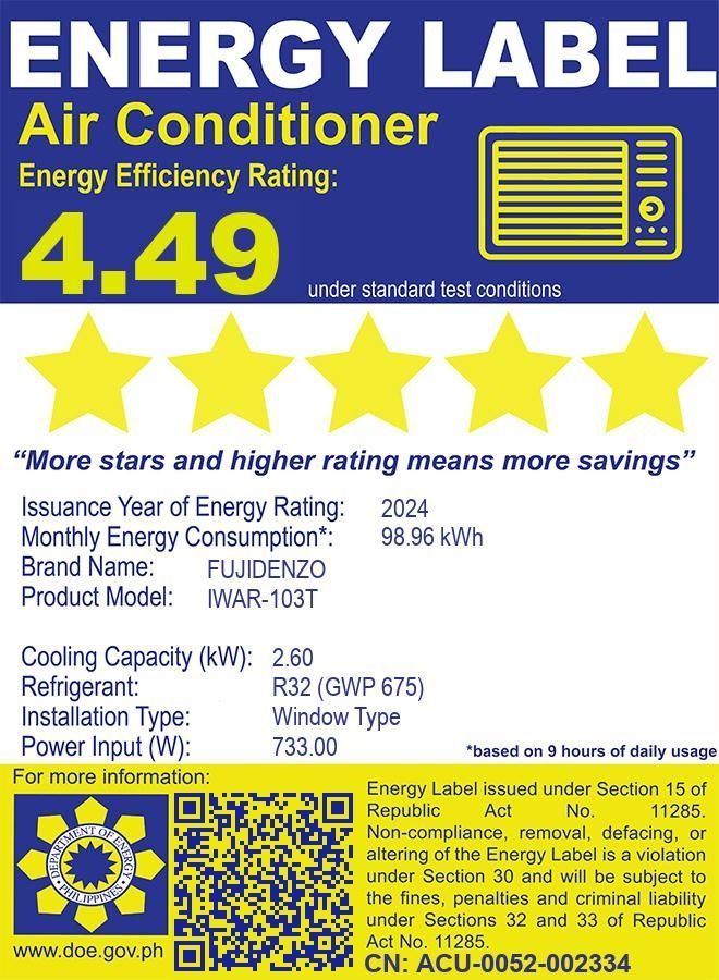 Fujidenzo 1.0 Hp Full DC Inverter Compact Window Type Air Conditioner ...