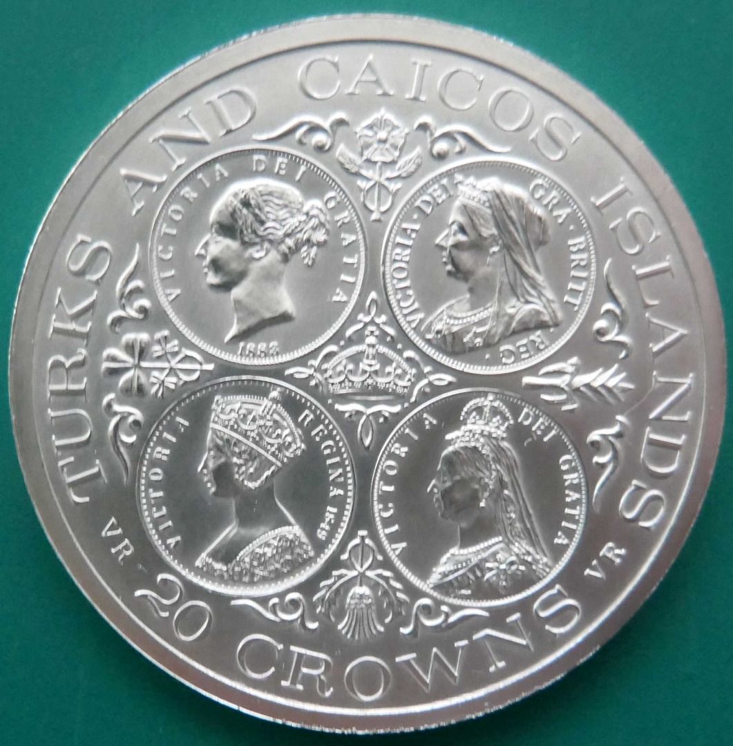 SL-8 - [2.3 oz Silver Total] 1976 Turks & Caicos Victoria 20 Crowns ...