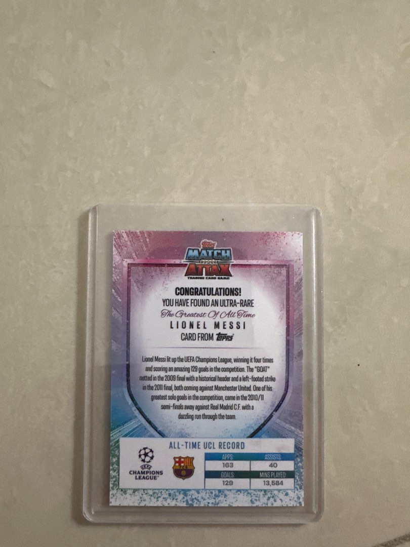 Topps Match Attax Lionel Messi 'The GOAT' Card, Hobbies & Toys, Toys ...