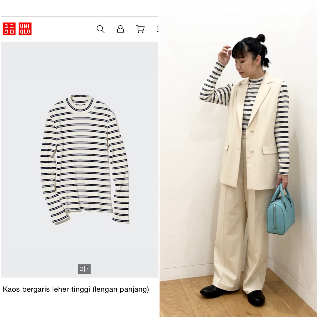 Uniqlo Ribbed Knit Stripe High Mock Neck | Inner Manset Rajut Lidi ...