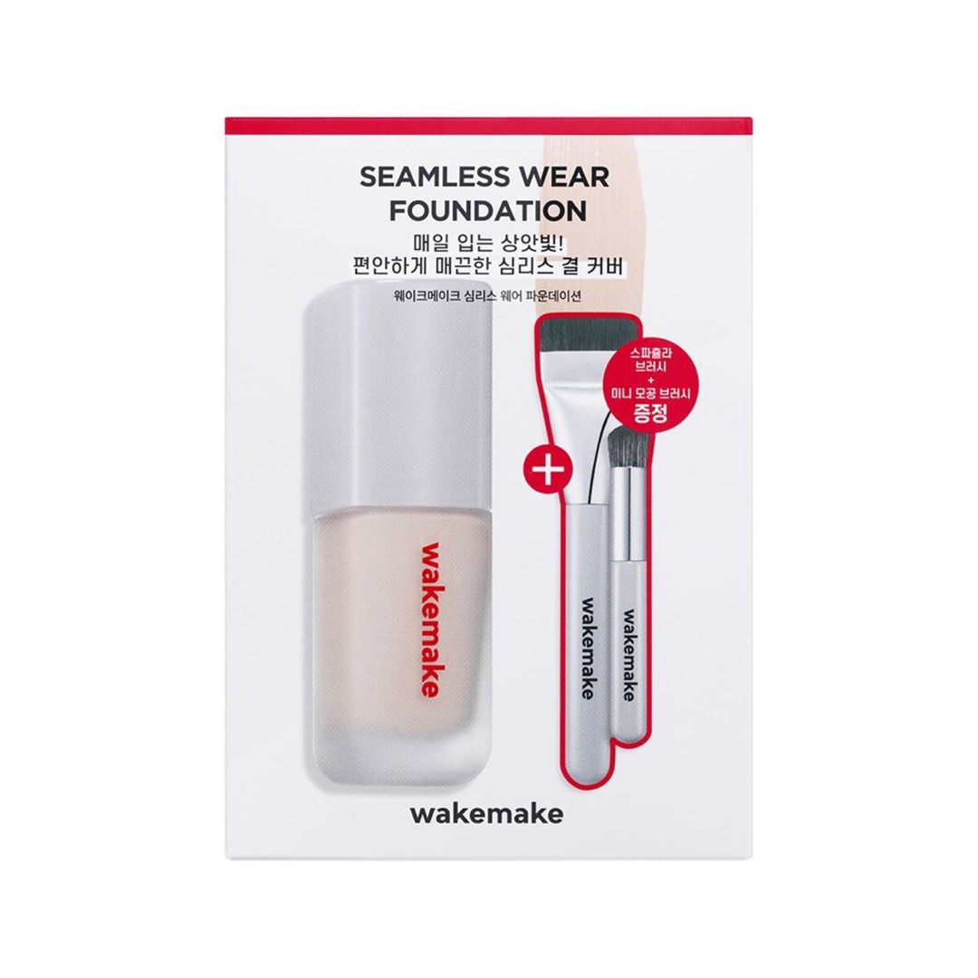 WAKEMAKE Seamless Wear Foundation 30ml Set with spatula brush (bought from Korea), Beauty ...