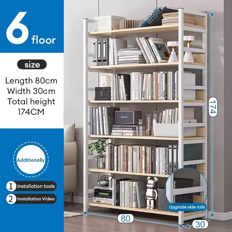 White Multi-Layer Bookcase Shelf | Tall Open Bookshelf With Side Rails ...