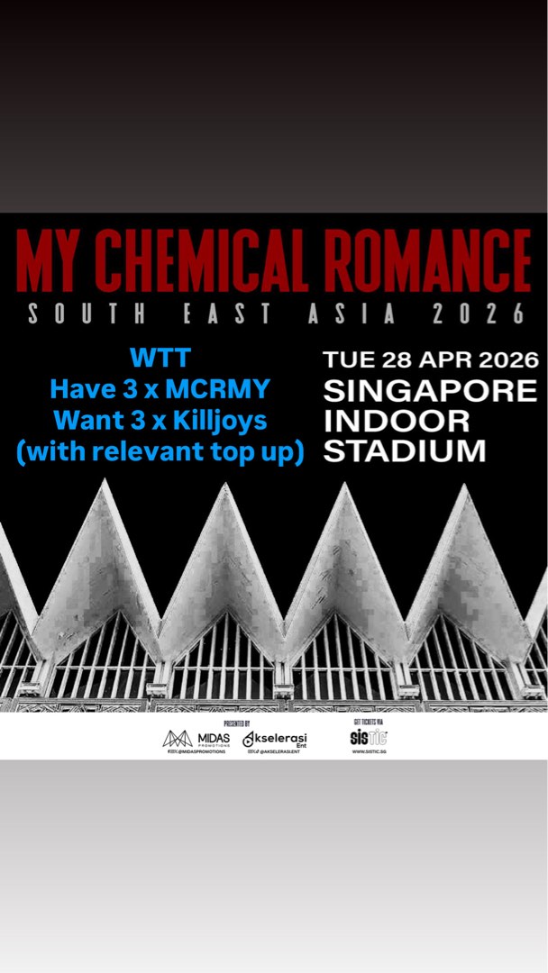 WTT My Chemical Romance Singapore 2026, Tickets & Vouchers, Event Tickets on Carousell