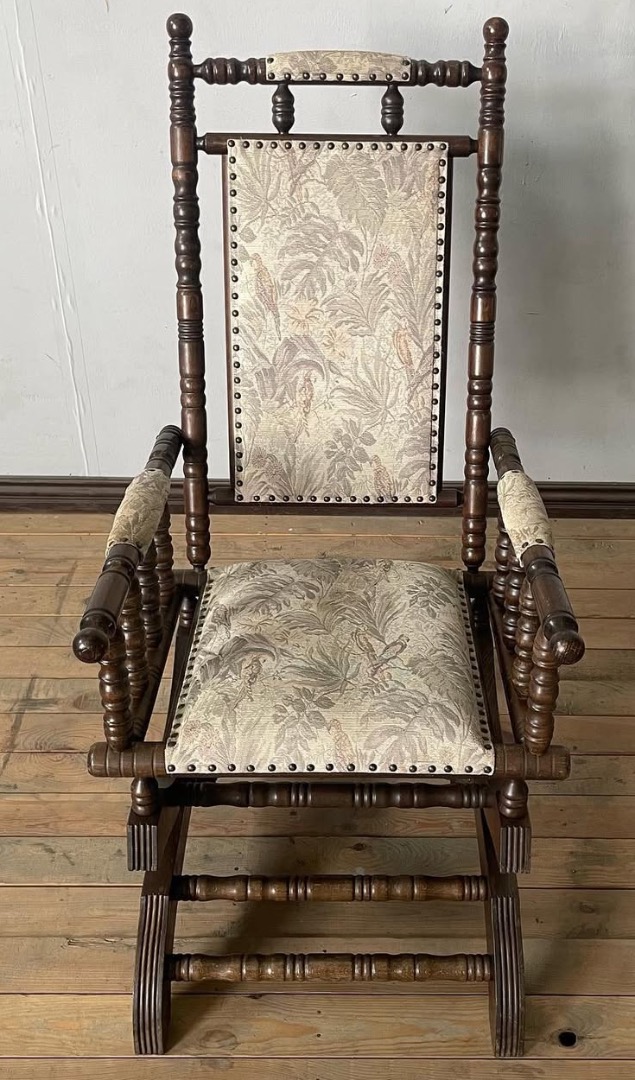 Antique Coil-Spring Rocking Chair with white and gray upholstery ...
