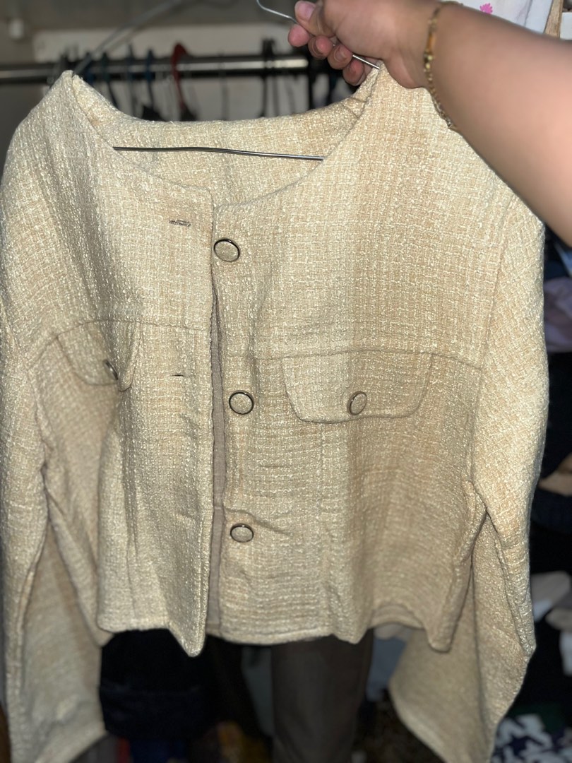 Blazer Tweet, Fesyen Wanita, Pakaian Wanita, Baju Luaran di Carousell