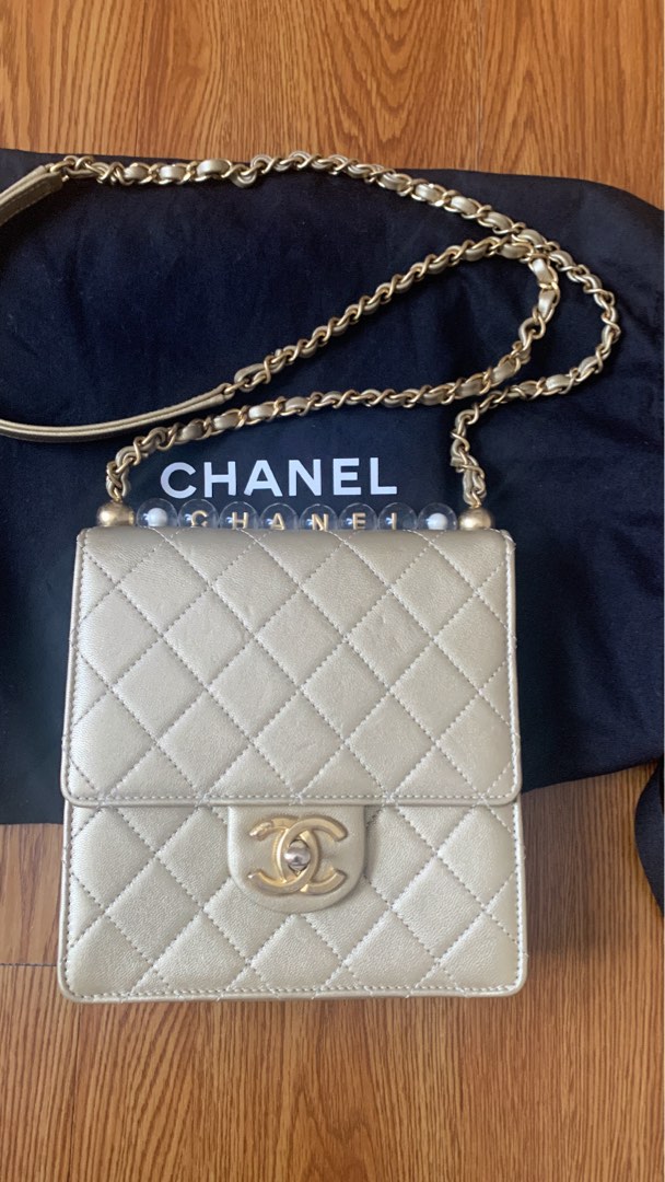 CHANEL Metallic Goatskin Quilted Chic Pearls Flap Gold, Luxury, Bags ...
