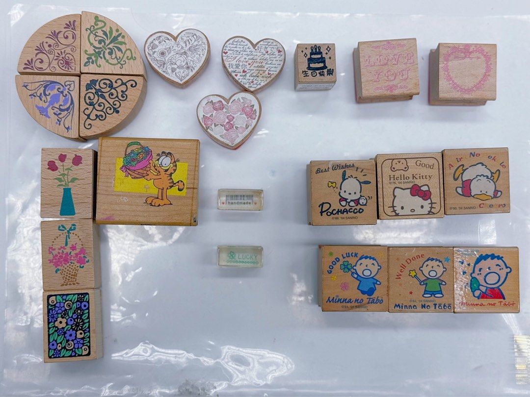 DSL1224 各款 木印章 SANRIO 大口仔 PC狗 HELLO KITTY 加菲貓 STAMPS 手帳用印章, 興趣及遊戲, 手作 ...