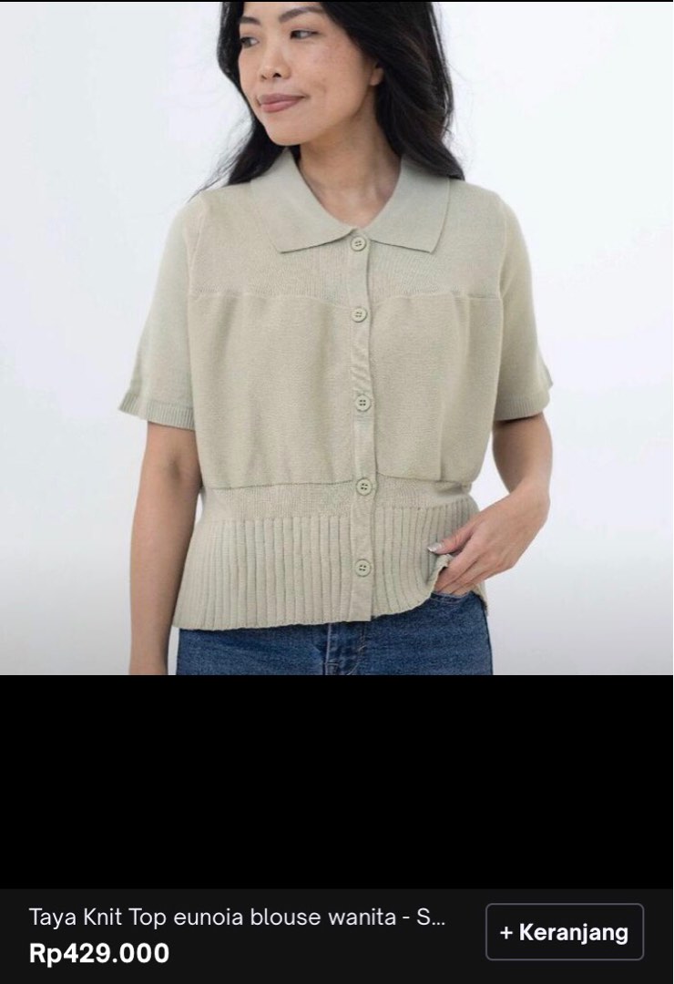 Eunoia Taya Top Sage, Fesyen Wanita, Pakaian Wanita, Atasan di Carousell