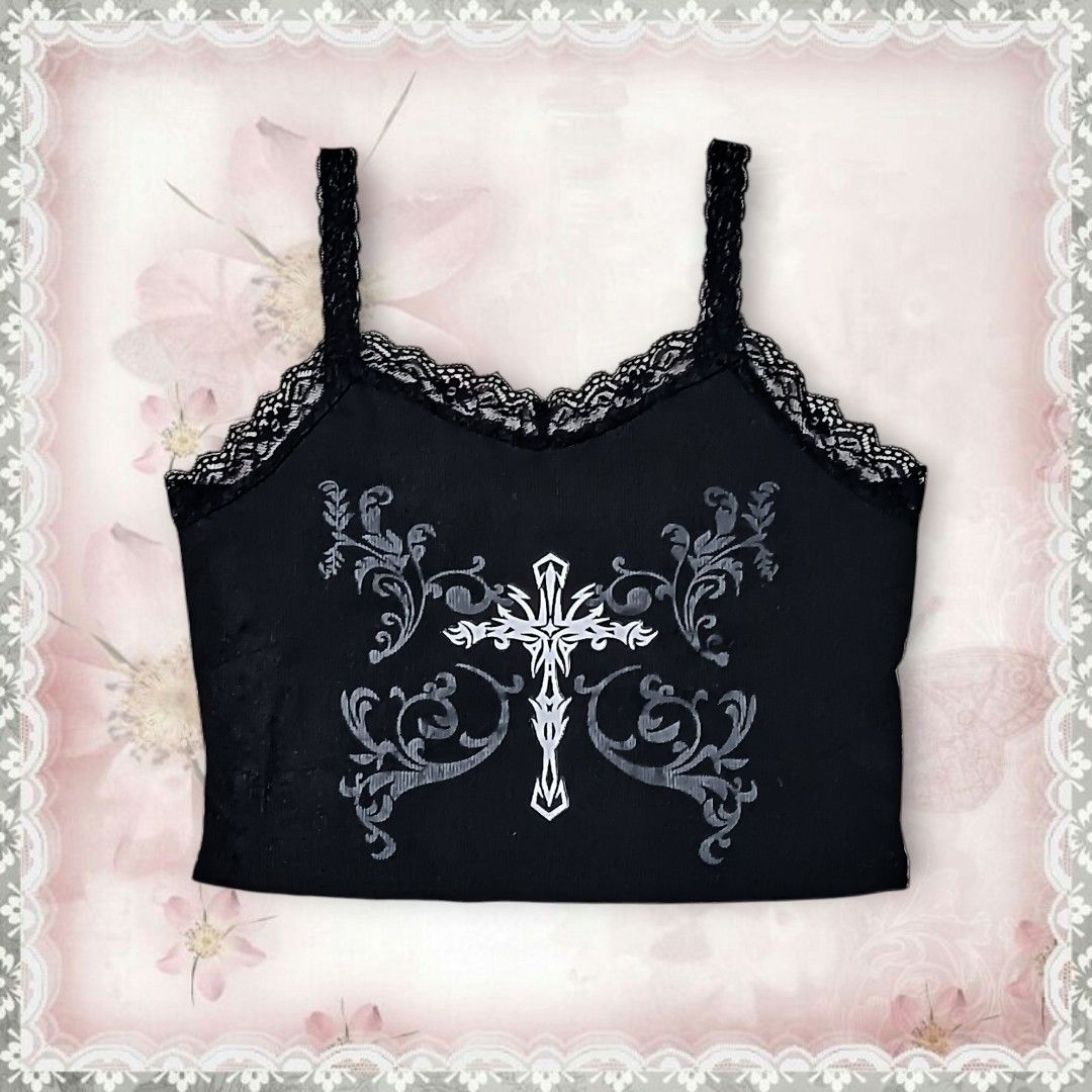 goth rib crop tanktop coquette, cottagore core, fairycore, dollette ...