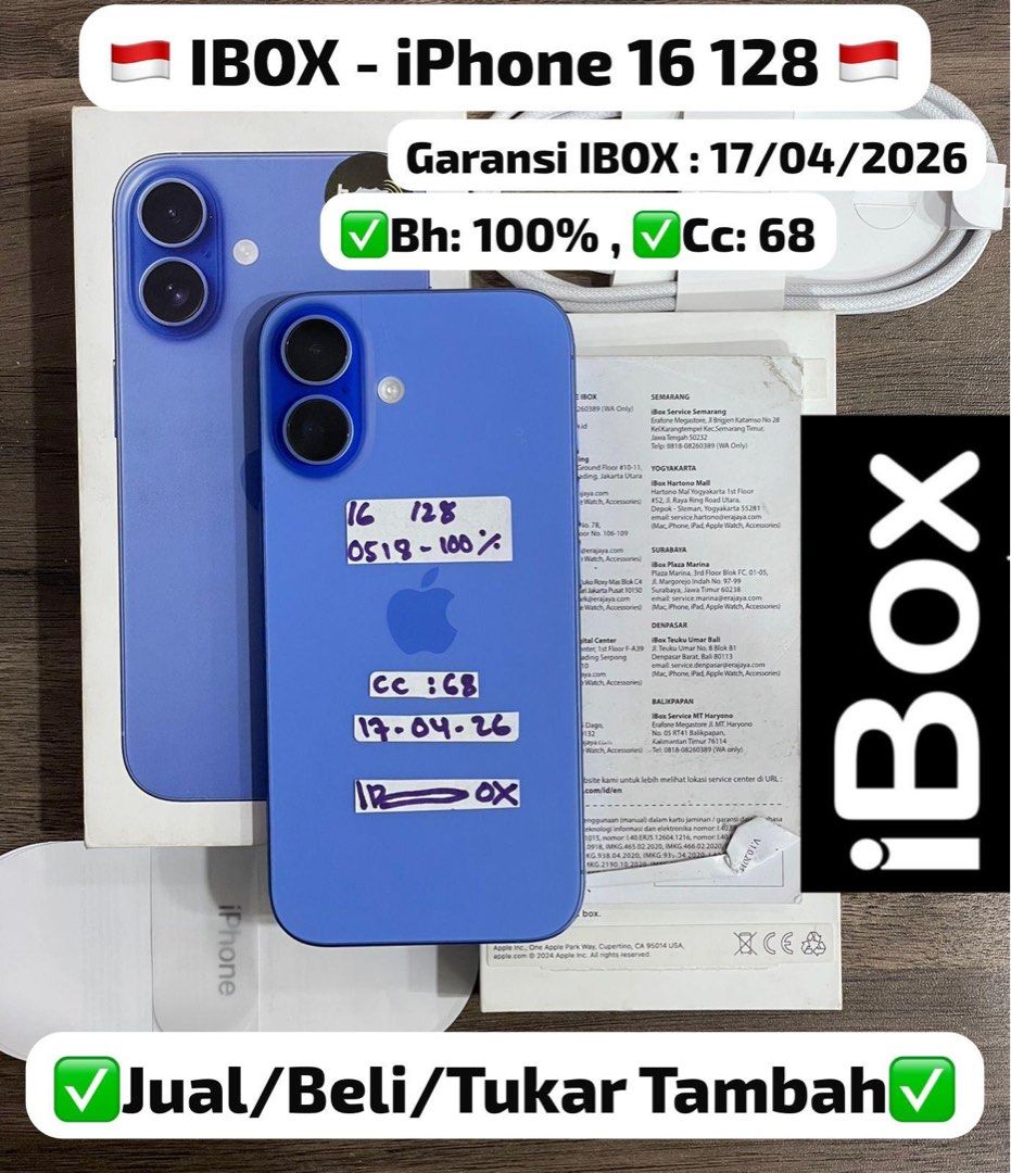 Iphone 16 128 Gb Ultramarine Resmi ibox garansi panjang, Telepon ...