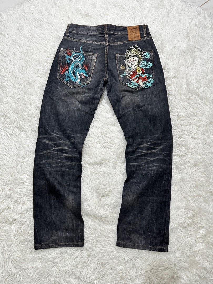 JIZO EMBROIDERED JEANS, Men's Fashion, Bottoms, Jeans on Carousell