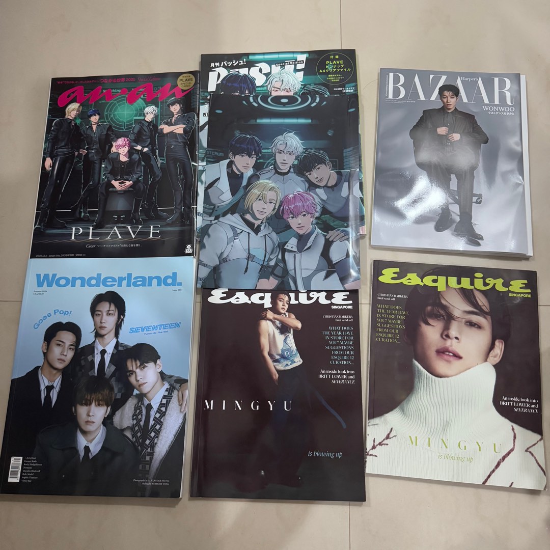 K-Pop Magazines: Seventeen (Wonderland), Plave (Anan, PASH!), Wonwoo (Harper's Bazaar), Mingyu ...
