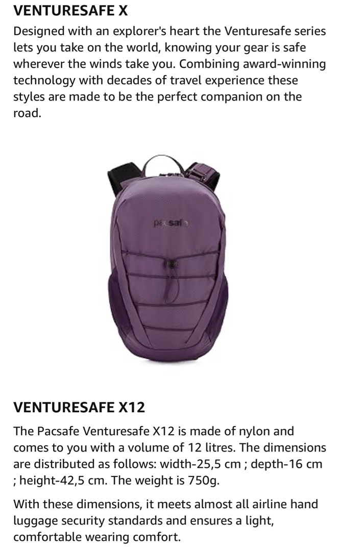pa safe venturesafe X12, Men's Fashion, Bags, Backpacks on Carousell