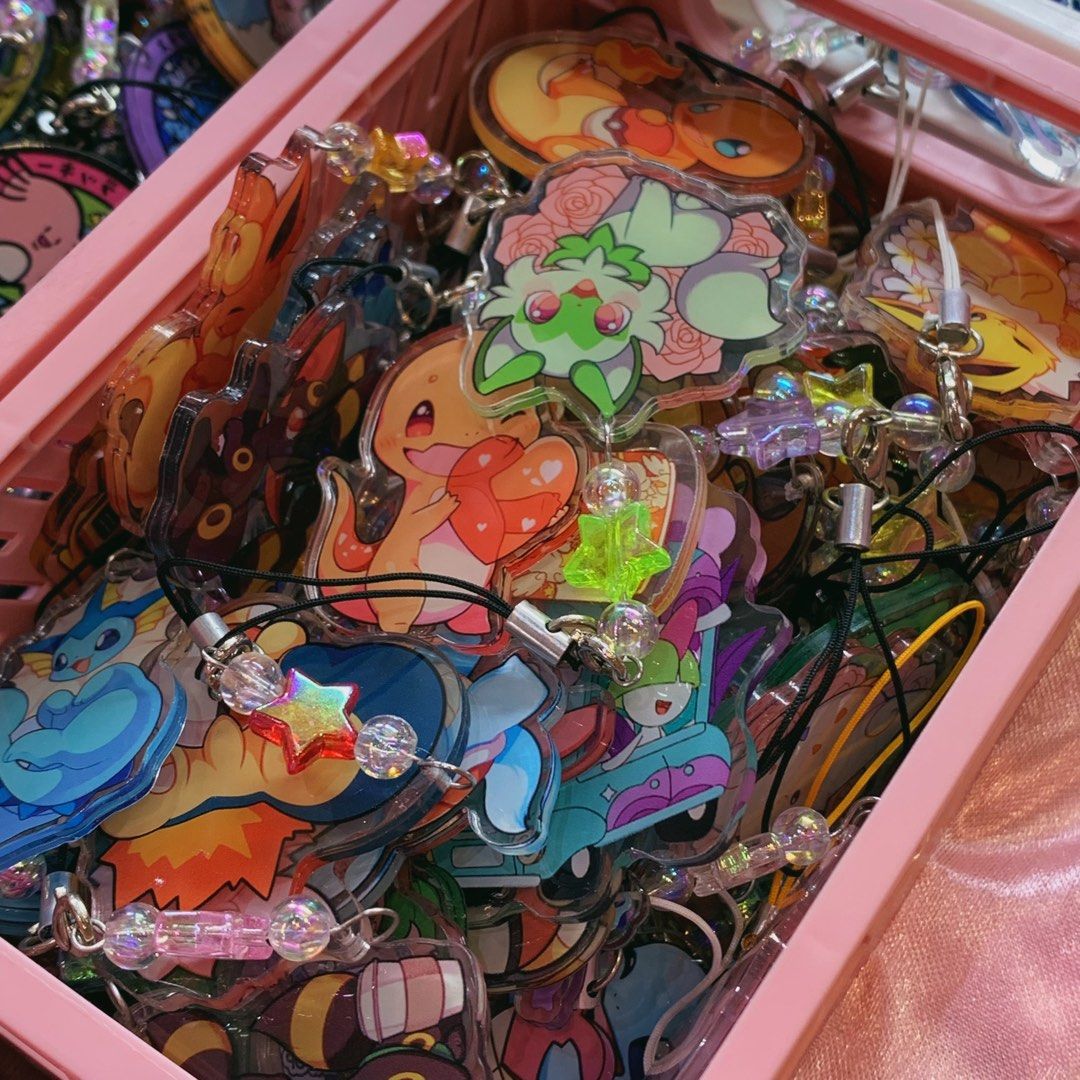 self-beaded pokemon acrylic keychains ditto pikachu gengar snorlax ...