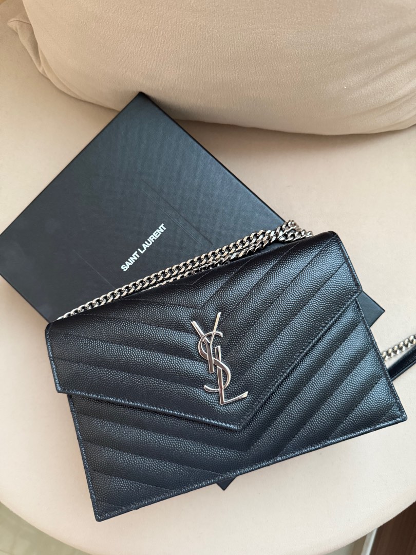 YSL small wallet on chain with silver hardware, Luxury, Bags & Wallets ...
