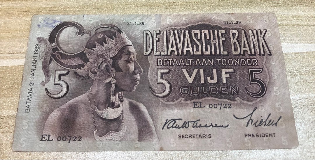 5 Gulden Indonesian Note (Javanese Dancers) 1939, Hobbies & Toys ...