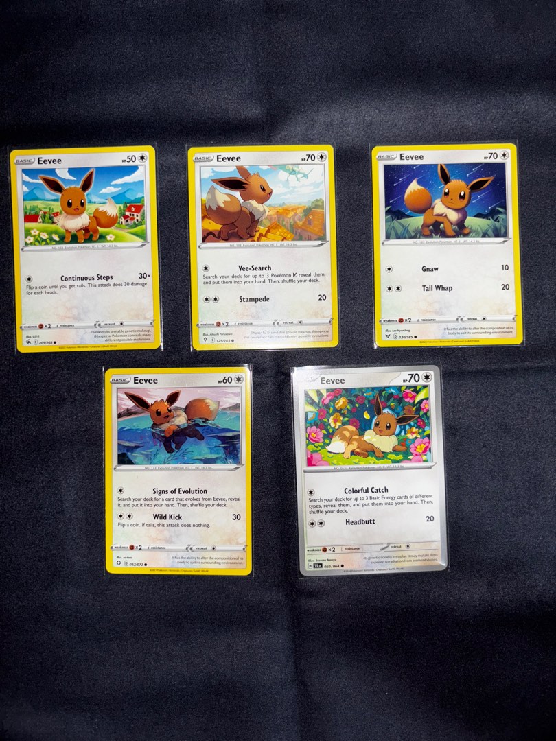 5x Eevee cards set (Pokemon), Hobbies & Toys, Toys & Games on Carousell