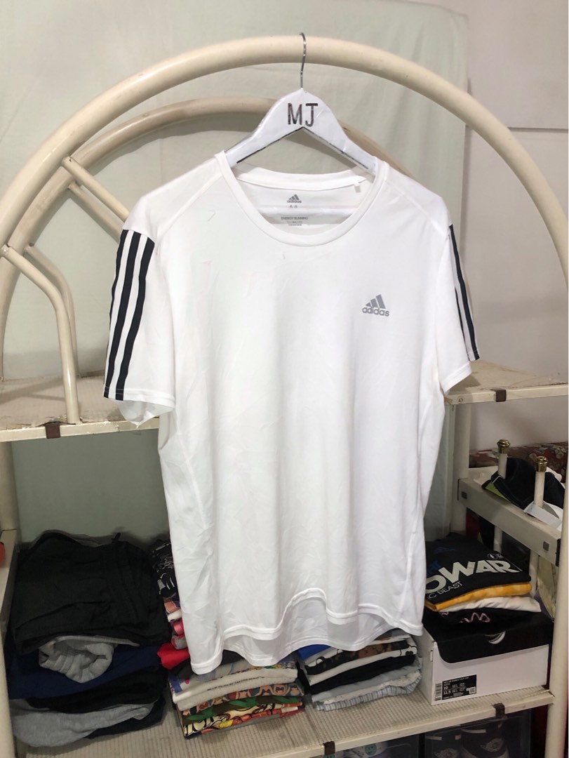 ADIDAS CLIMALITE RUNNING REFLECTORIZED LOGO DRI-FIT WITH THREE LINES WHITE RUNNING TSHIRT, Men's ...