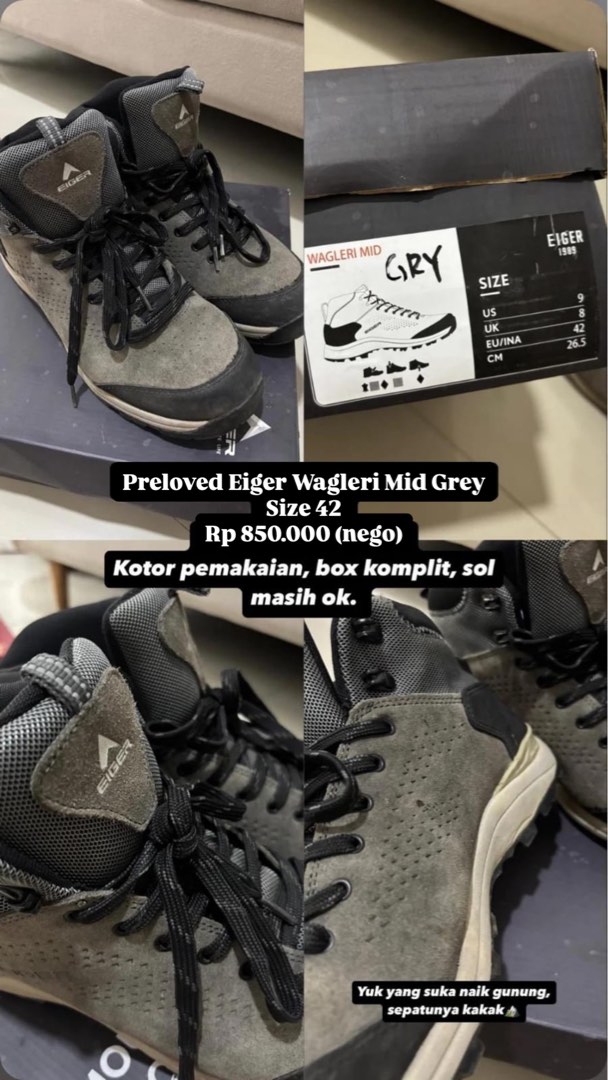 Eiger Wagleri Mid Grey, Fesyen Pria, Sepatu , Sneakers di Carousell
