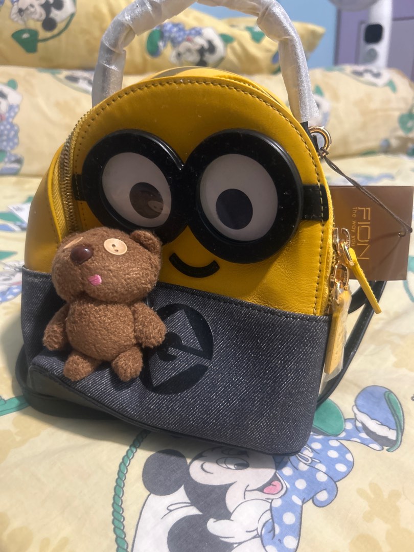 FION Minion Backpack with Teddy Bear Charm, Women's Fashion, Bags ...
