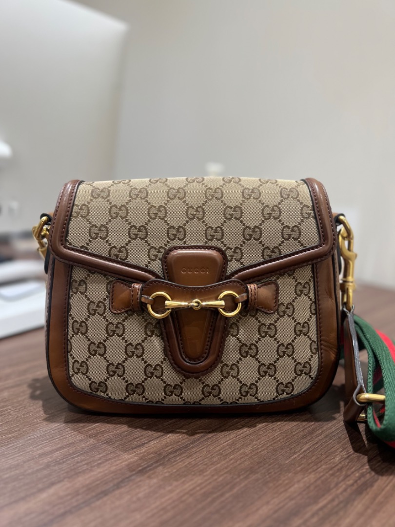 Gucci GG Lady Web Brown Supreme Canvas Medium Leather Sling & Shoulder ...