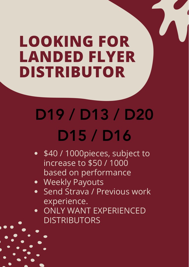 Landed Flyer Distributor, Bulletin Board, Looking For on Carousell