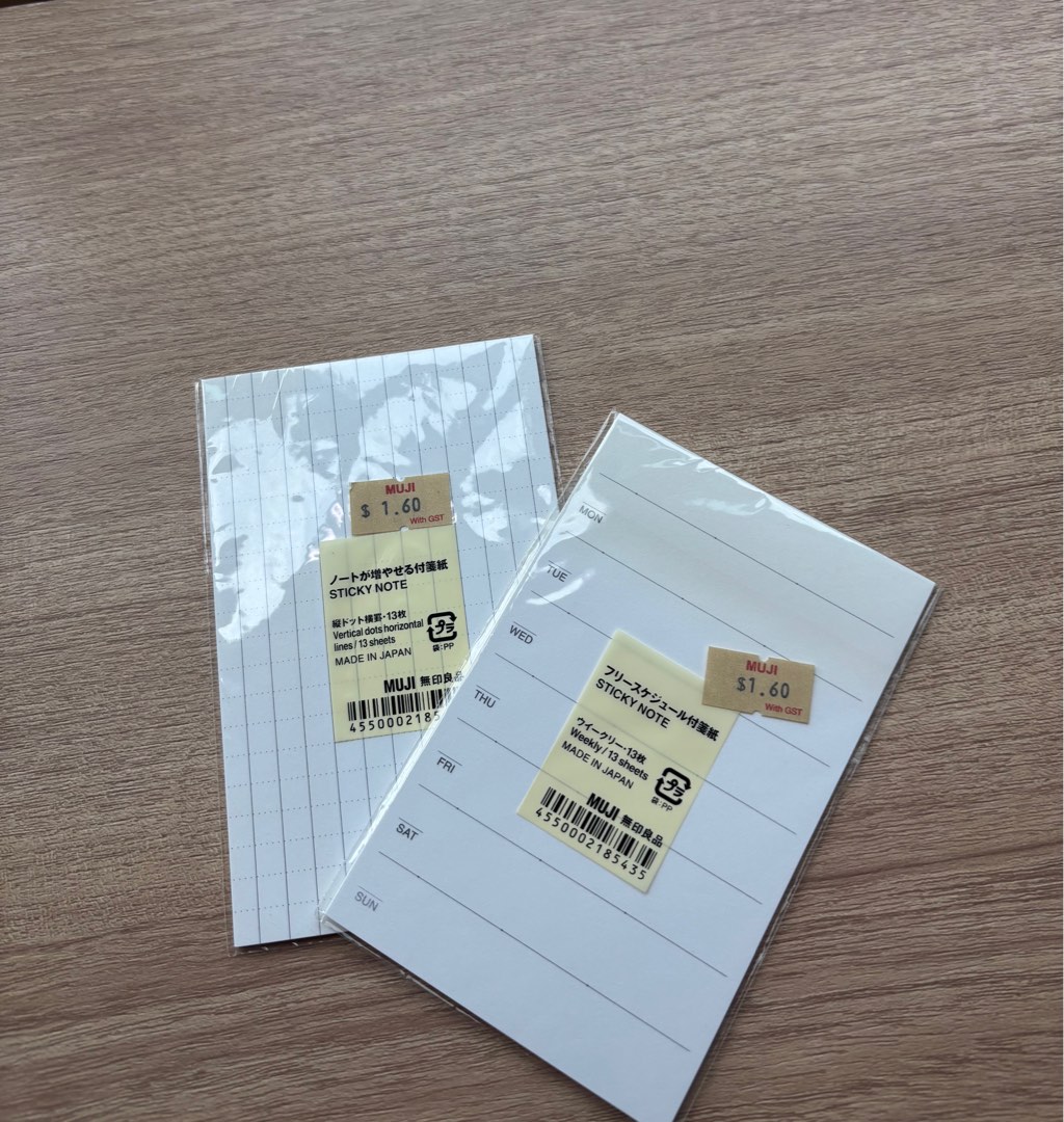 MUJI Sticky Notes - Vertical & Weekly, Hobbies & Toys, Stationery ...