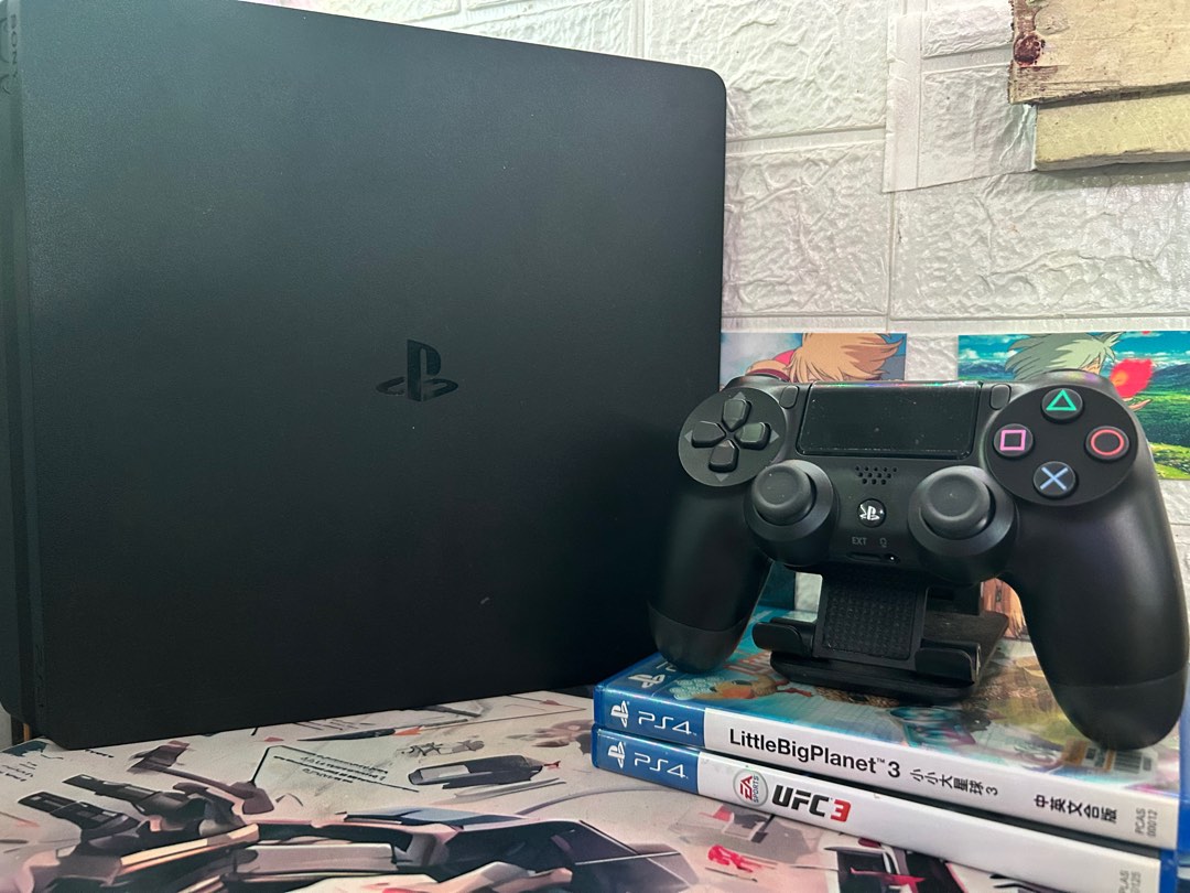 ORIGINAL PLAYSTATION 4 SLIM WITH 2 GAMES, 1 CONTROLLER, 12.50 FIRMWARE ...