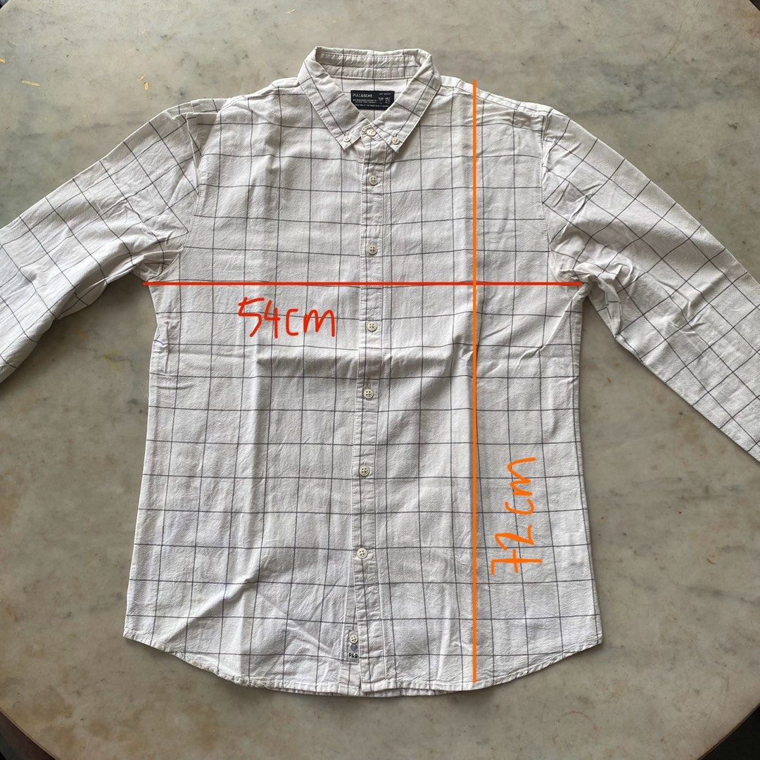 PULL & BEAR Kemeja Plaid Kotak Shirts Man Men White Putih, Fesyen Pria ...